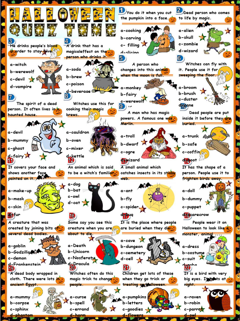Halloween Quiz Time (B7W Version + Key Included) Worksheet | PDF ...