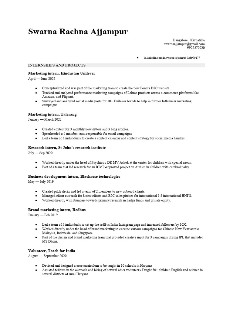 Swarna Rachna Resume 1 | PDF | Marketing