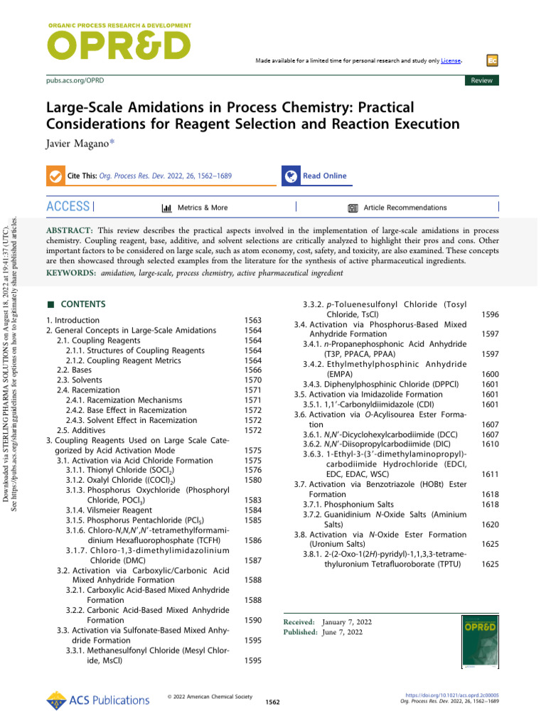 Large-Scale Amide Coupling Strategies | PDF | Amide | Toxicity