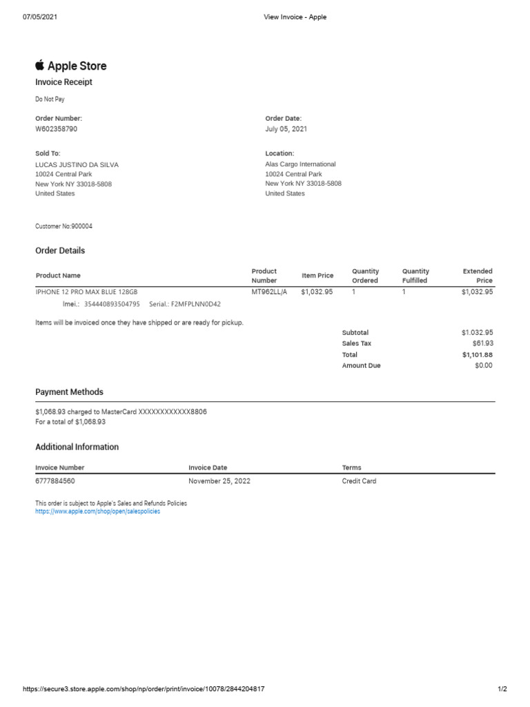 NF - Apple EUA | PDF | Invoice | Receipt