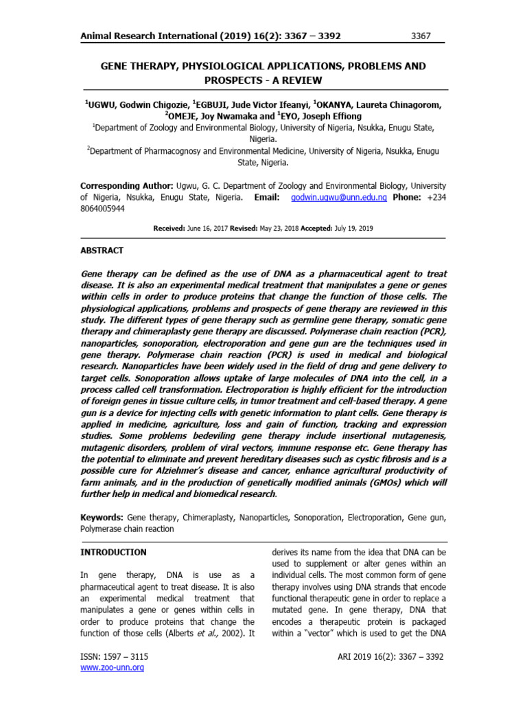 Gene Therapy Physiological Applications | PDF