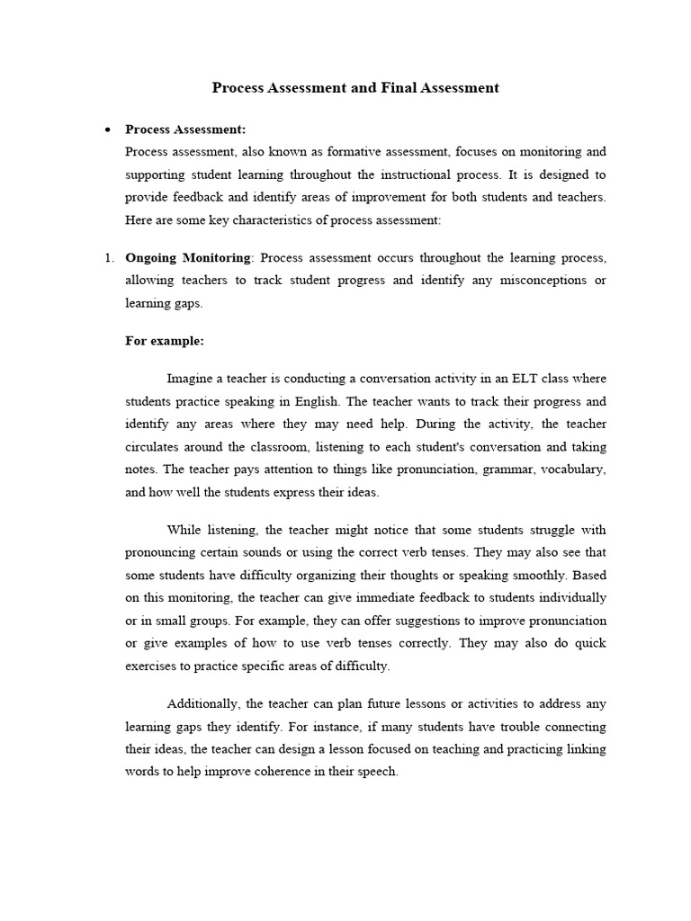 Process Assessment and Final Assessment | PDF | Educational Assessment ...
