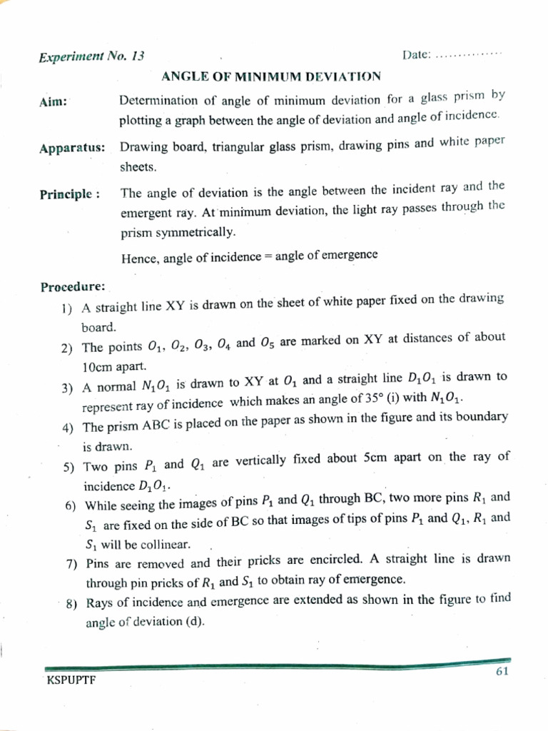 Experiment 6 Angle of Minimum Deviation | PDF | Optics | Euclidean Geometry