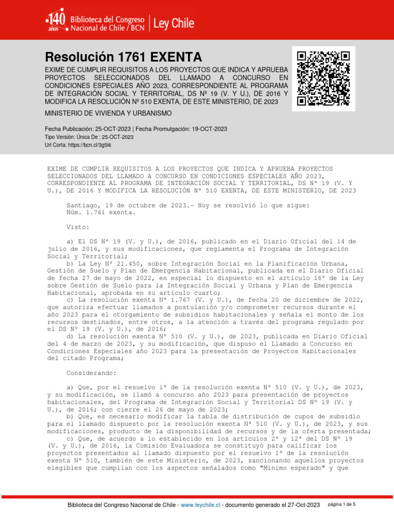 Resolucion-1761 EXENTA - 25-OCT-2023 | PDF