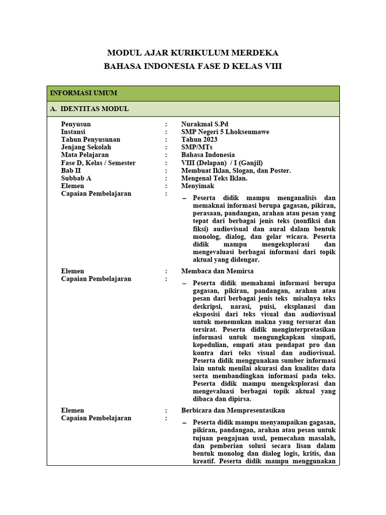 Modul Ajar Kurikulum Merdeka Bab 2 | PDF