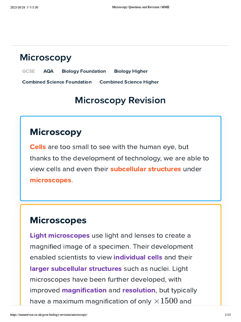 GCSE Microscopy Revision Questions | PDF