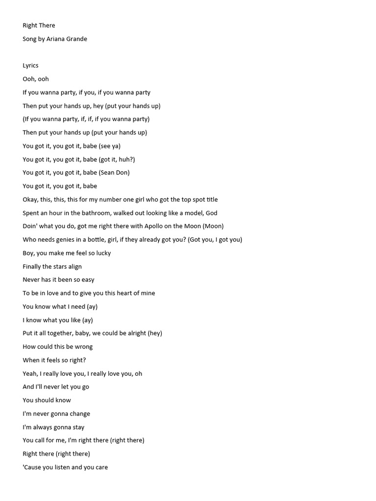 Ariana Grande's "Right There" Lyrics | PDF