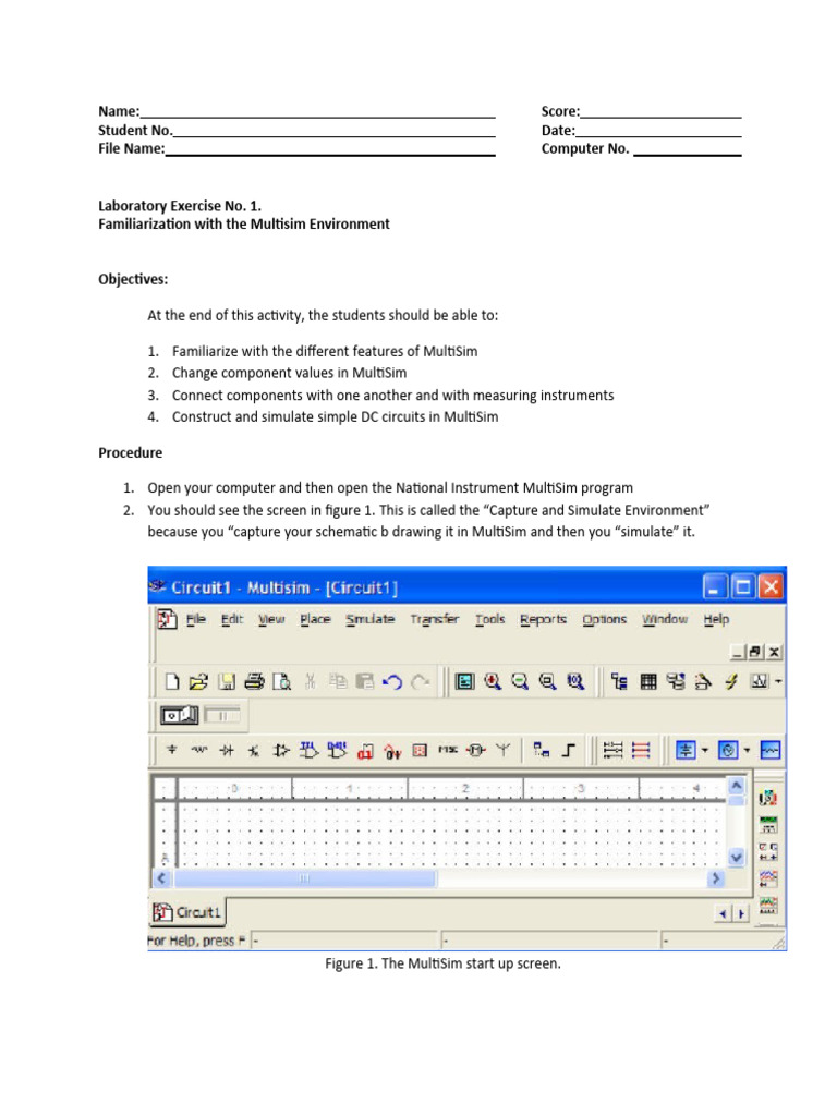 Multisim Lab Exercise: DC Circuit Simulation | PDF