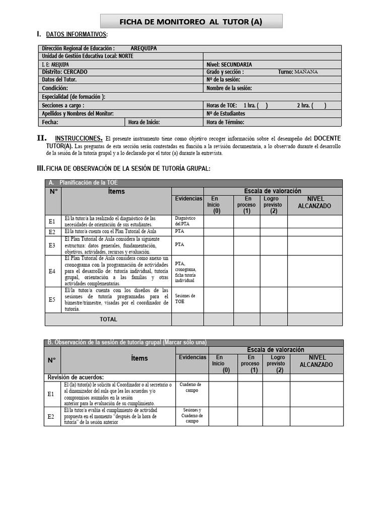 Ficha de Monitoreo Al Tutor - 2023 | PDF | Ciencia cognitiva | Conceptos psicologicos