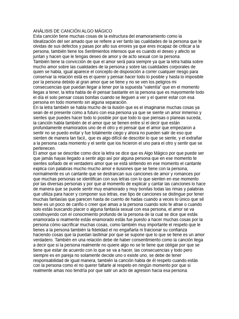 Analisis de La Cancion Algo Magico | PDF | Amor