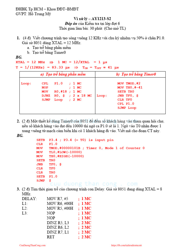 Vi Xu Ly Le Chi Thong VXL Dap An Ktra 6 (Cuuduongthancong - Com) | PDF