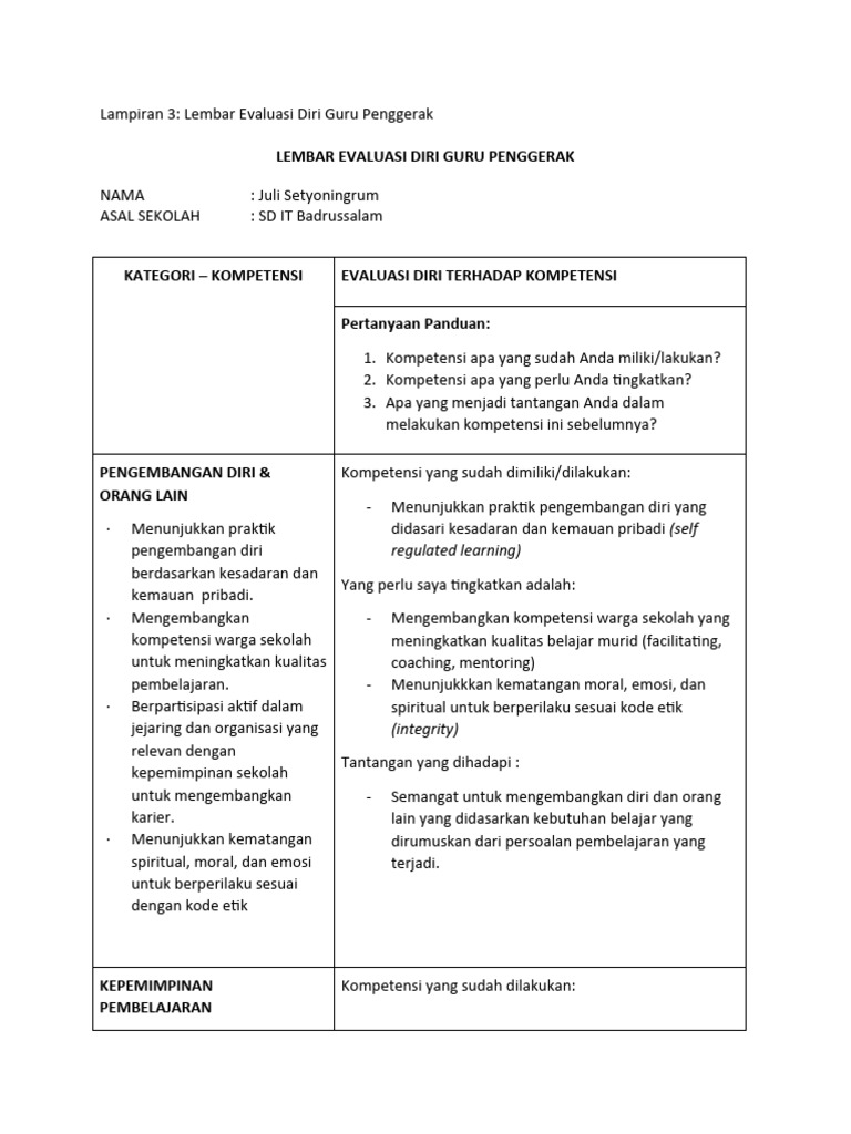 Lampiran 3 (Lembar Evaluasi Diri CGP) | PDF