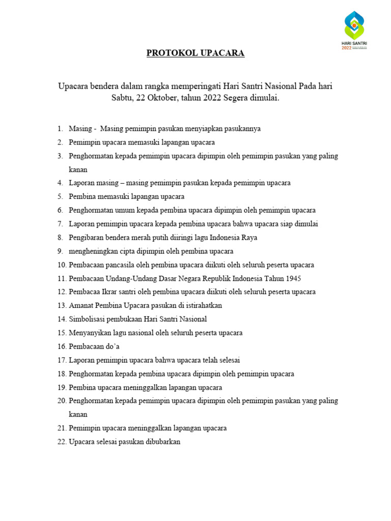 Protokol Upacara Hari Santri | PDF