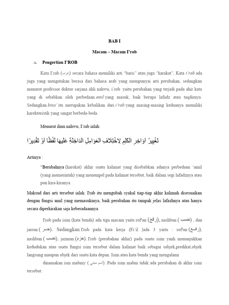 RESUME BAHASA ARAB RESUME BAHASA ARAB MACAM-MACAM I'RAB Dan KATA YANG MABNI Dan KATA YANG MU'RAB ...