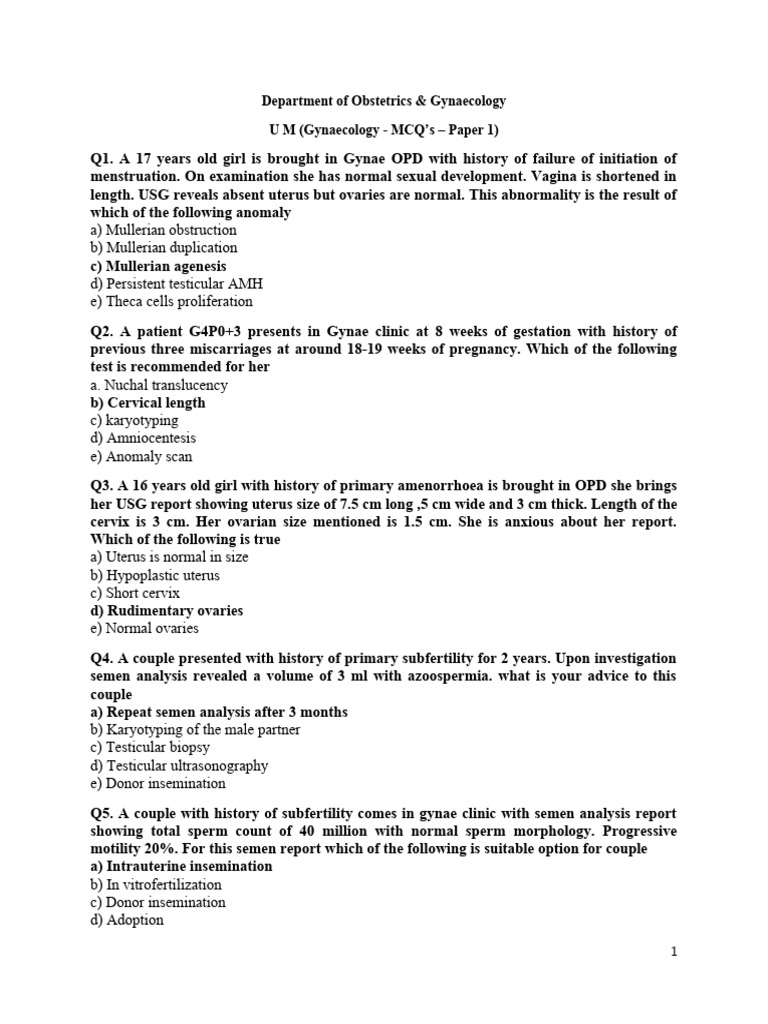 Gynae UM Paper 1 | PDF