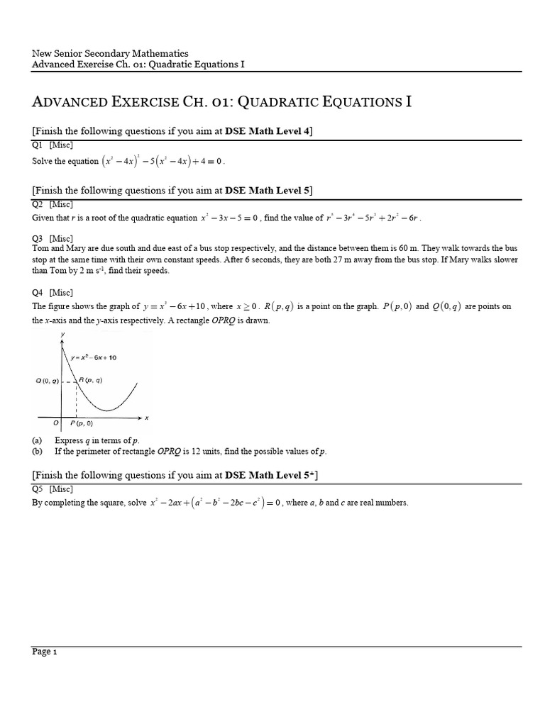 Advanced Quadratic Equations Exercises | PDF