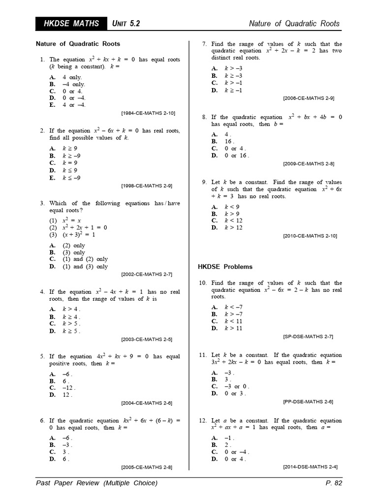 Maths MC | PDF | Quadratic Equation | Mathematics
