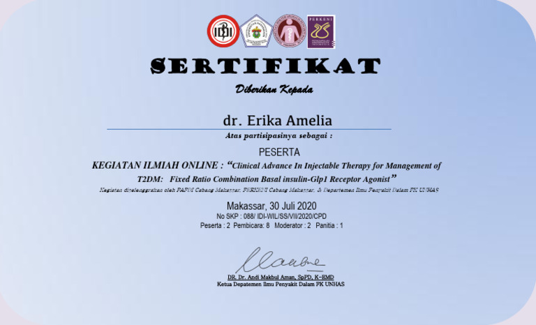 SERTIFIKAT 30 Juli - Clinical Advance in Injectable Therapy For ...