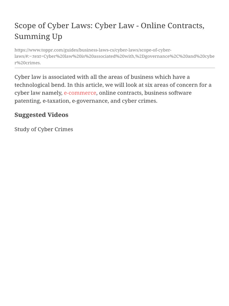 Scope Of Cyber Laws Cyber Law Online Contracts Download Free Pdf