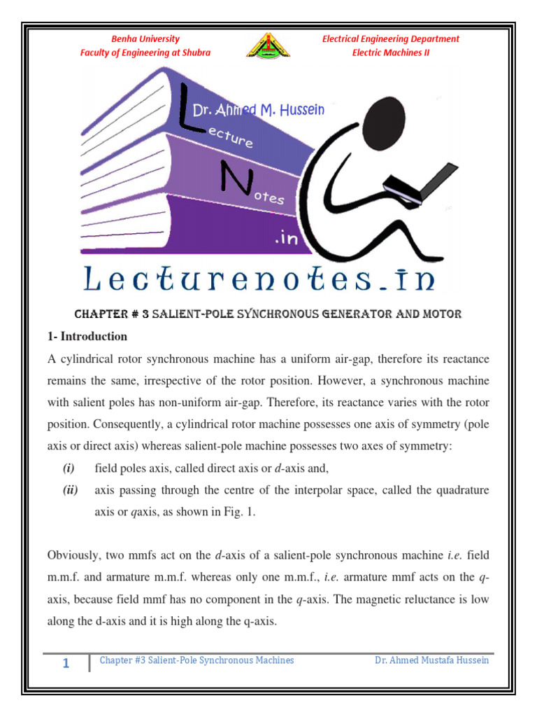 Chapter3 Salient Pole Synchronous Machines Download Free Pdf Electric Generator Materials