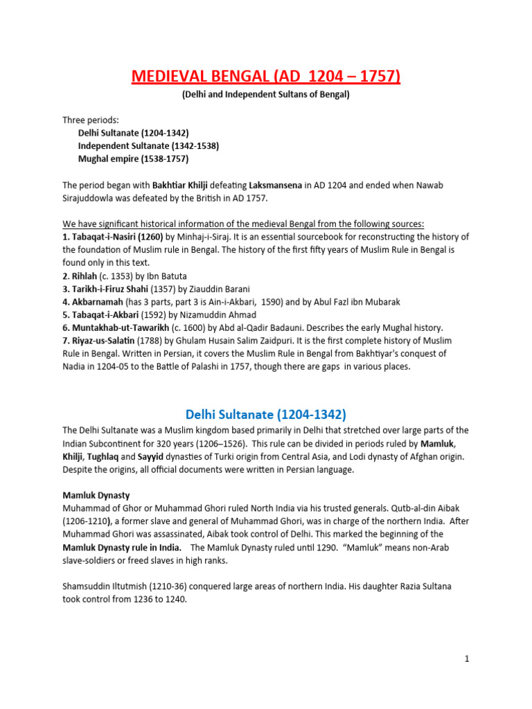 2-SAK The Medieval Bengal (Delhi and Bengal Sultans) | PDF | South Asia
