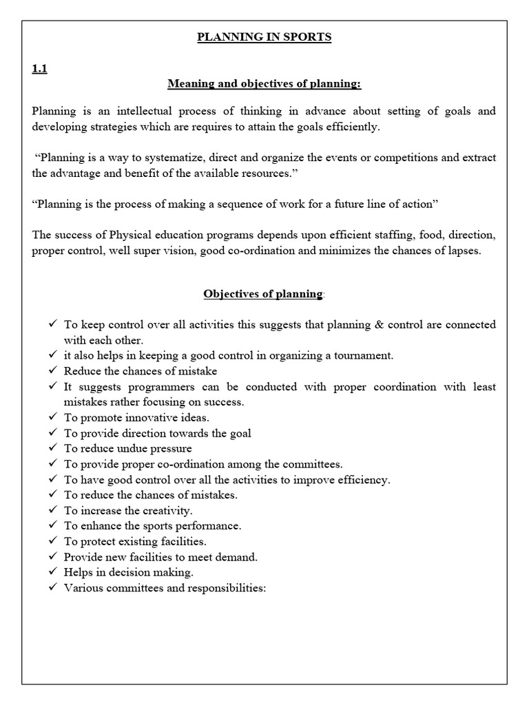 Cahpter-1 Planning in Sports | PDF | Tournament | Sports
