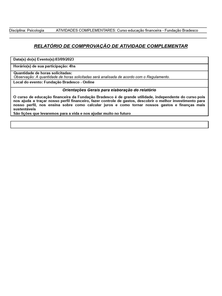 Padrão de Entrega de Atividade Complementar (Atual) Final | PDF