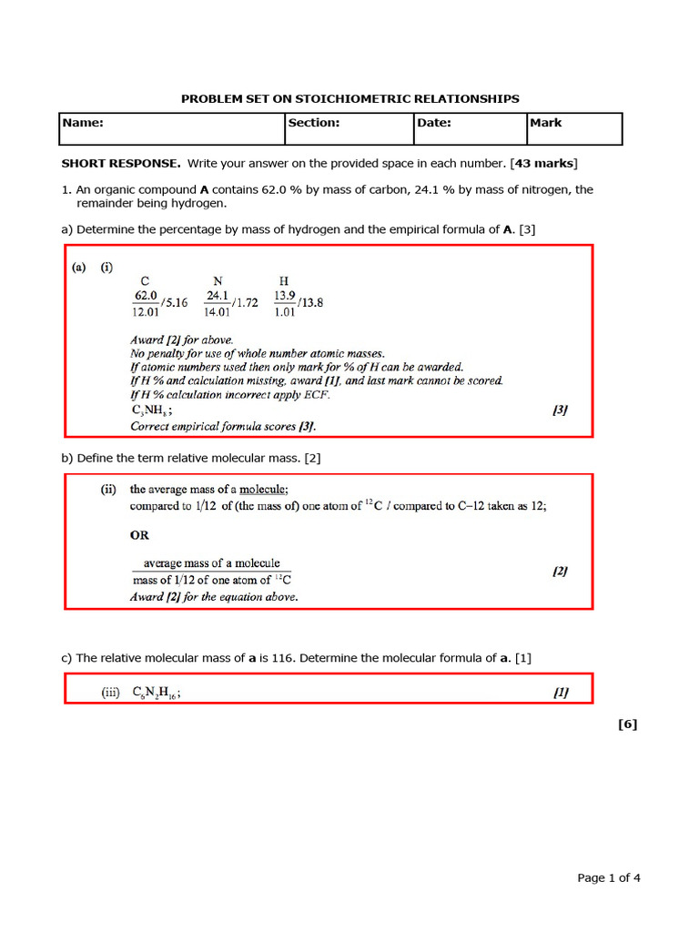 Mark Scheme Additional Problem Set | PDF | Methanol | Mole (Unit)