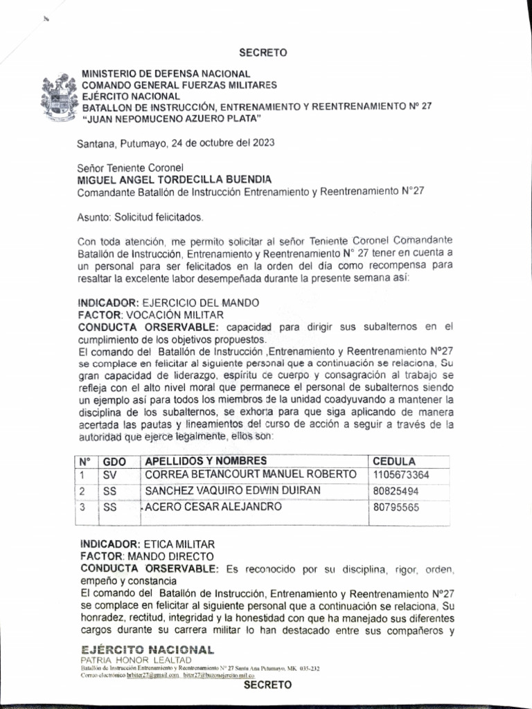 Informe Solicitud | PDF | Militar
