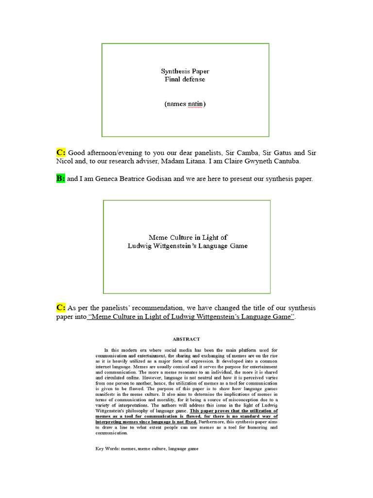 Meme Final Defense Script | PDF
