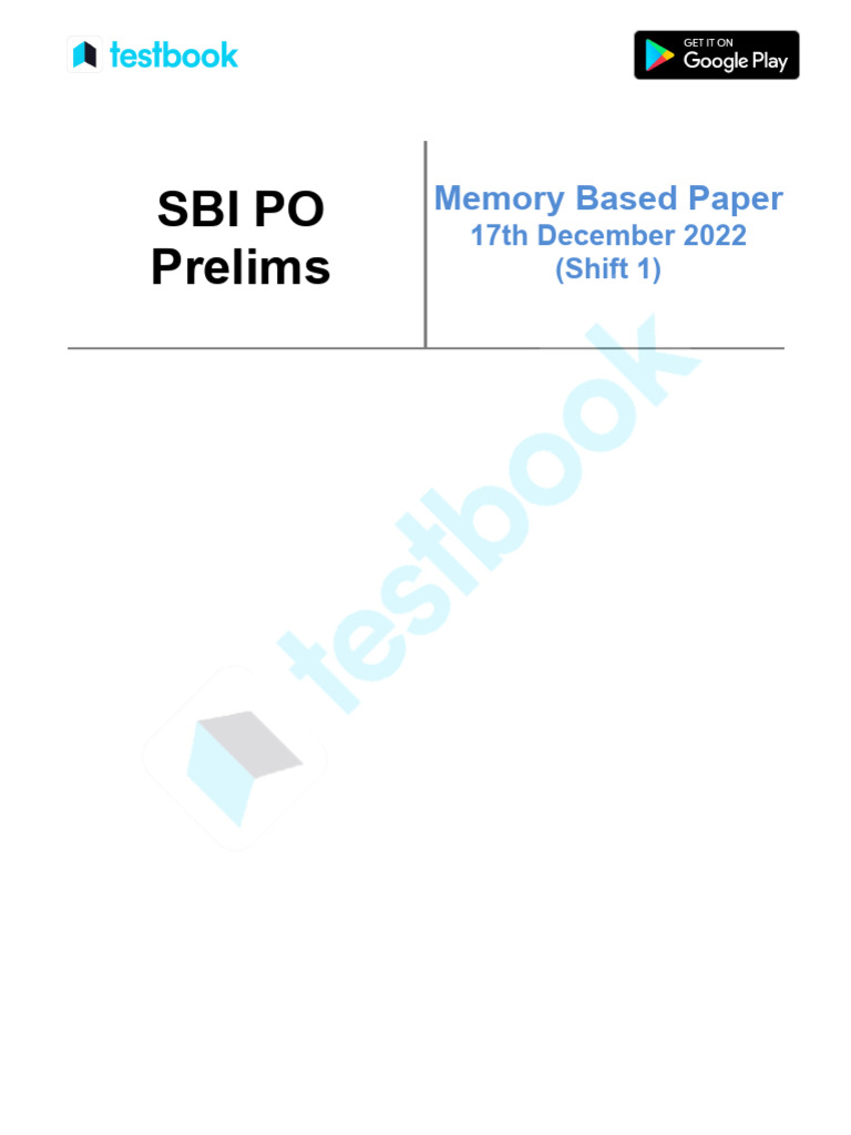 SBI PO Prelims Memory Based Paper (Held On 17th December 2022 Shift 1 ...