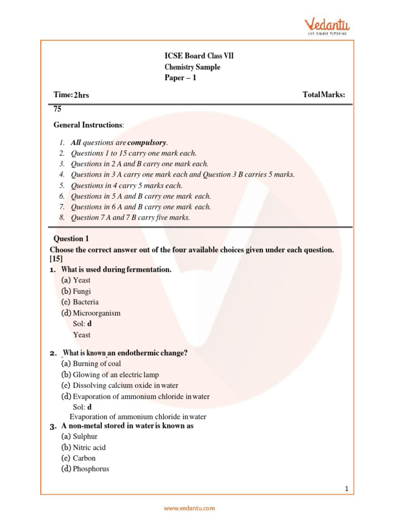 Icse Sample Question Papers For Class 7 Chemistry Paper 1 | PDF | Oxide ...