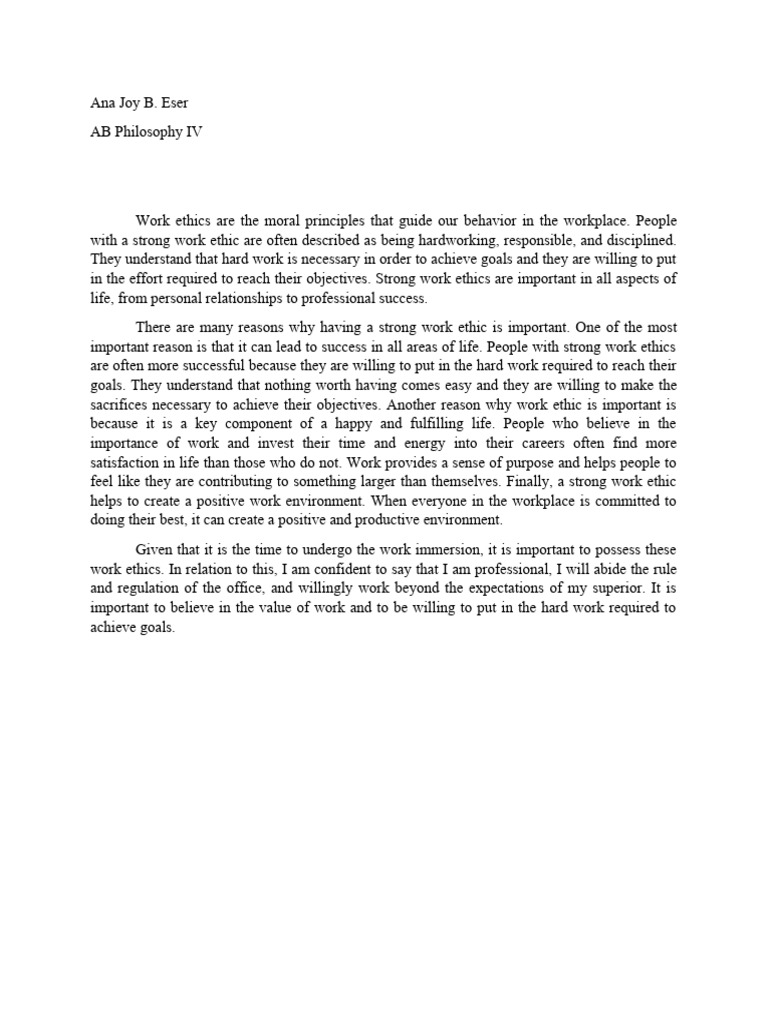 Reflection Paper Work Ethics | PDF