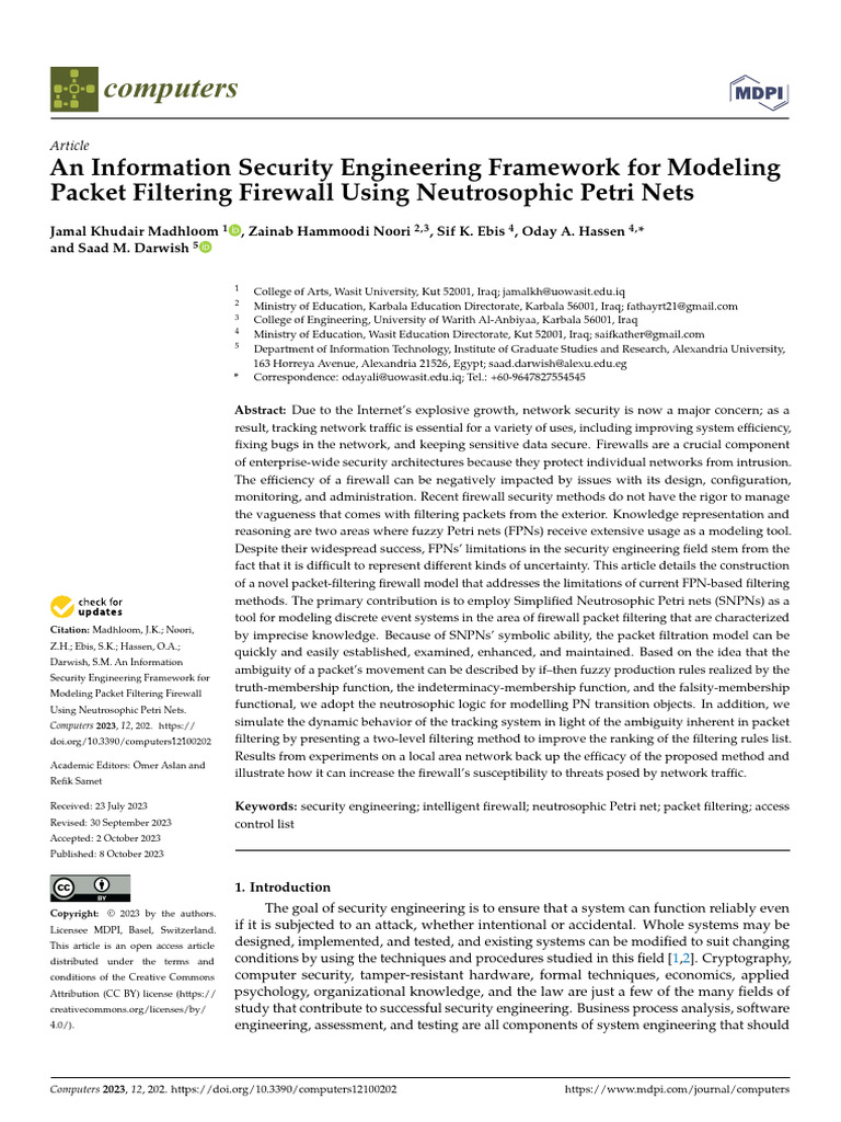 An Information Security Engineering Framework For Modeling Packet Filtering Firewall Using ...