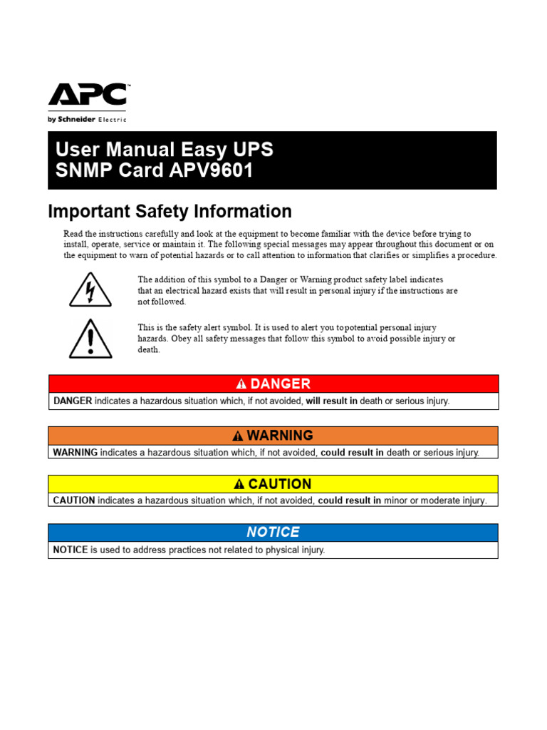 User Manual Easy UPS SNMP Card APV9601: Important Safety Information | PDF | Ip Address ...