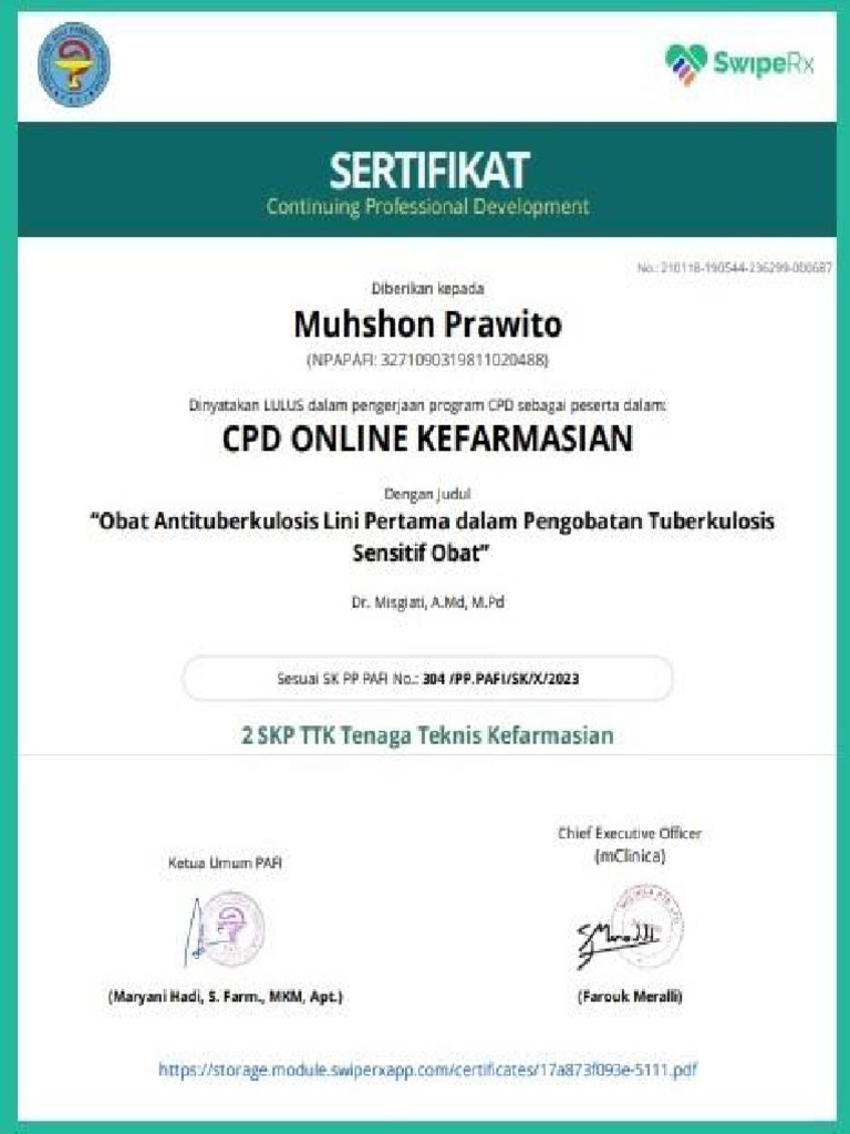 Sertifikat Swipe RX | PDF