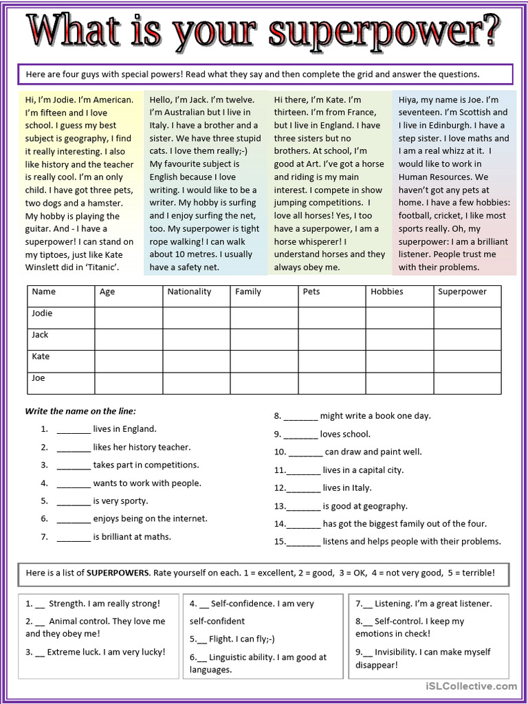 What Is Your Superpower - A Reading Comprehension. | PDF