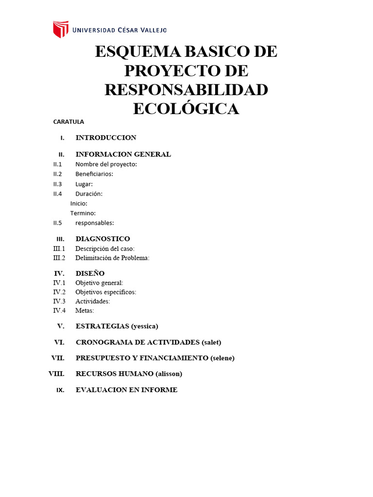 Esquema Basico de Proyecto de Responsabilidad Ecológica | PDF