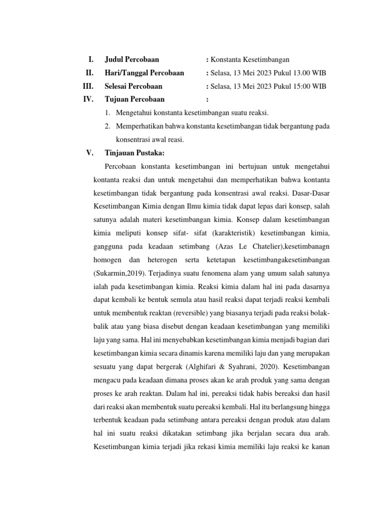 Lapres KF Konstanta Kesetimbangan | PDF