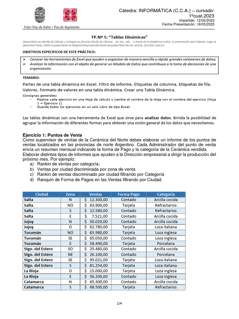 TP5 Tablas Dinamicas 1c2023 | PDF | Microsoft Excel | Ventana (informática)