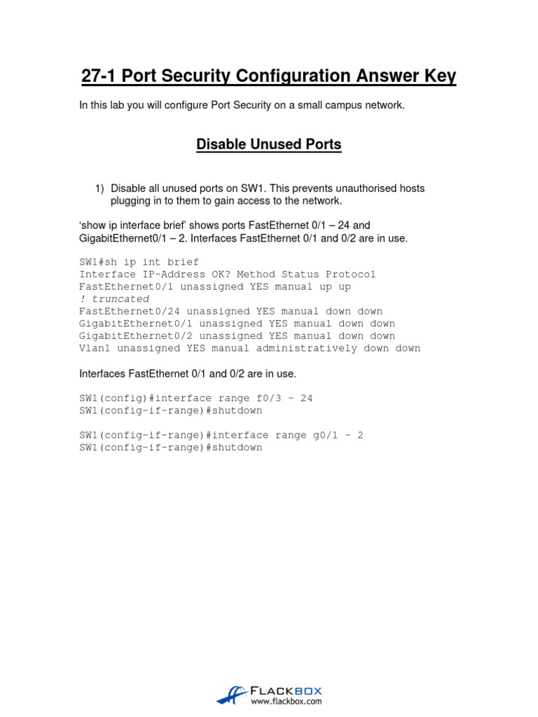 27-1 Port Security Configuration Answer Key | PDF