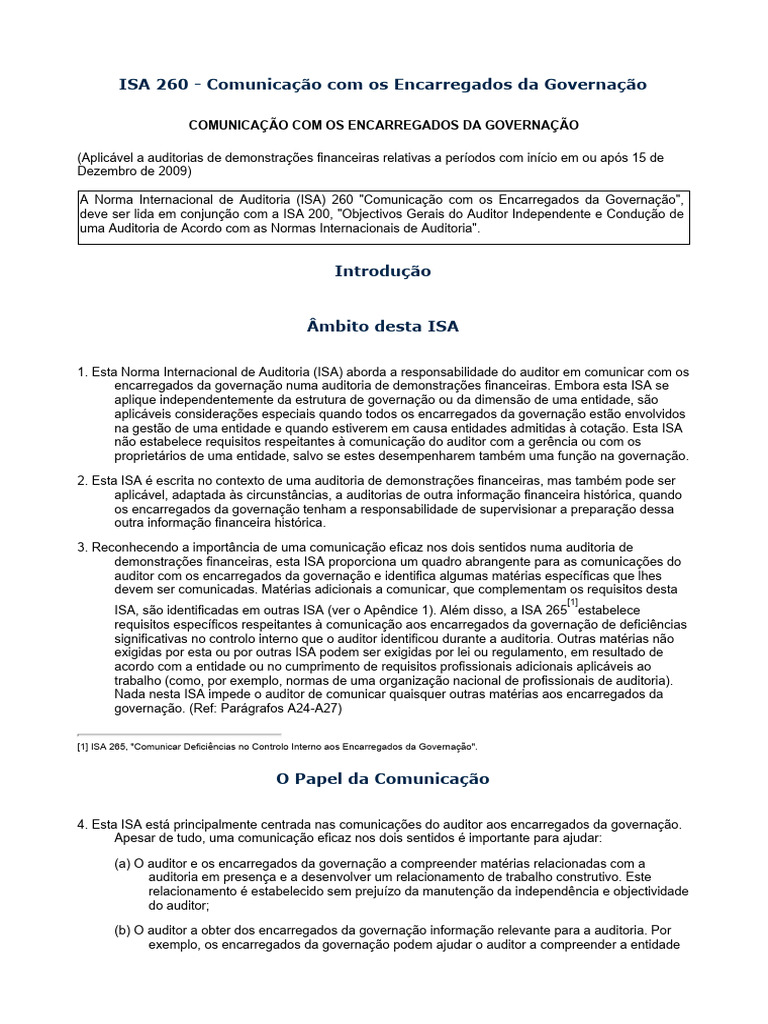 ISA 260 - Comunicação Encerregados Da Governação | PDF | Comunicação ...