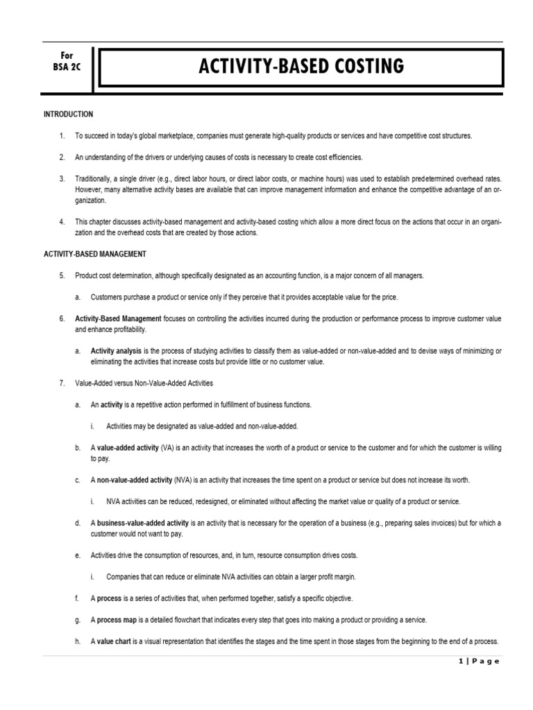 Activity Based Costing Handout Bsa 2c | PDF