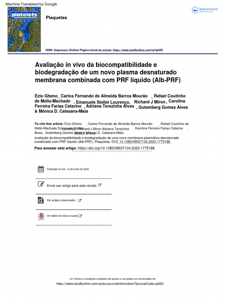 Avaliação In Vivo de Membrana Alb-PRF | PDF | Plasma sanguíneo | Sangue