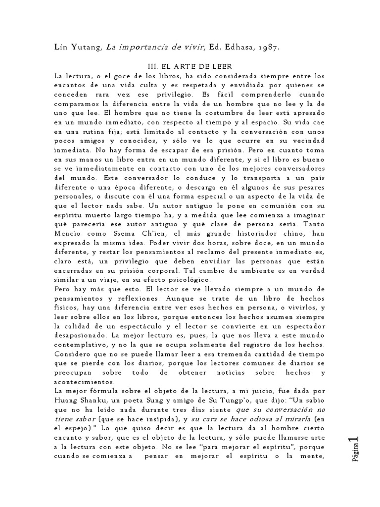 La importancia de leer según Lin Yutang | PDF