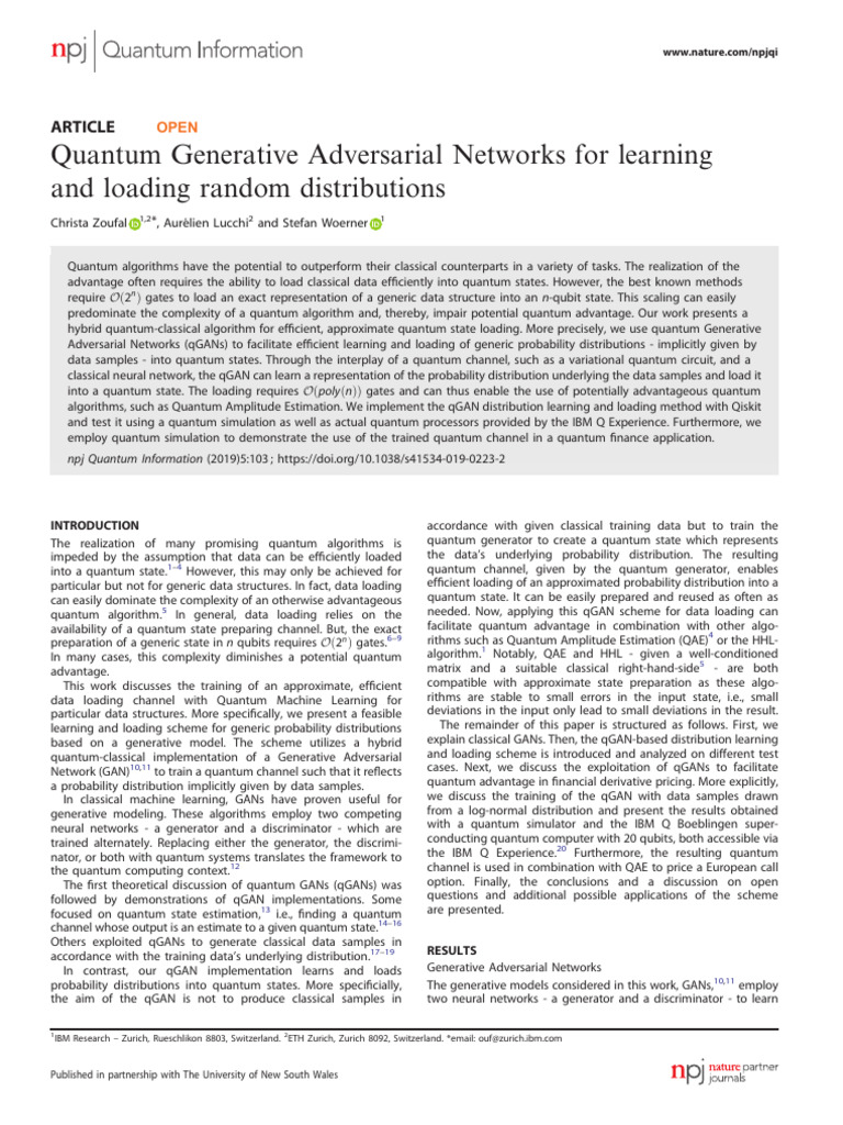 Quantum Generative Adversarial Networks For Learning and Loading Random ... Quantum Generative Adversarial Networks For Learning and Loading Random ...