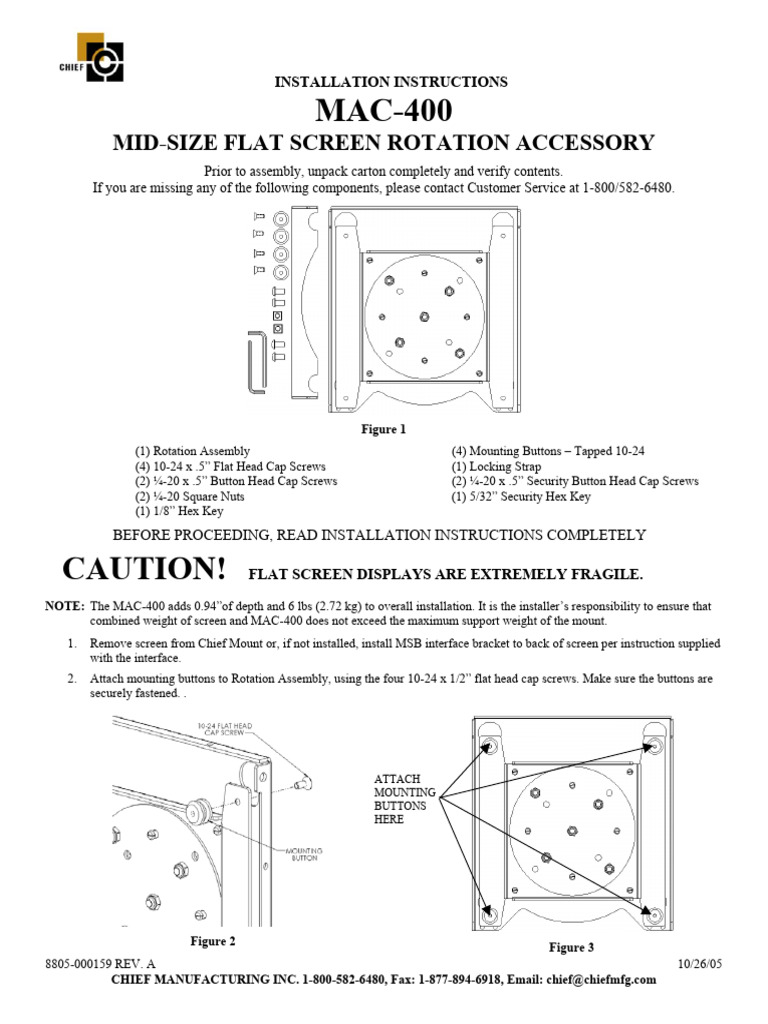Chief MAC400 Rotation Adapter Installation | PDF