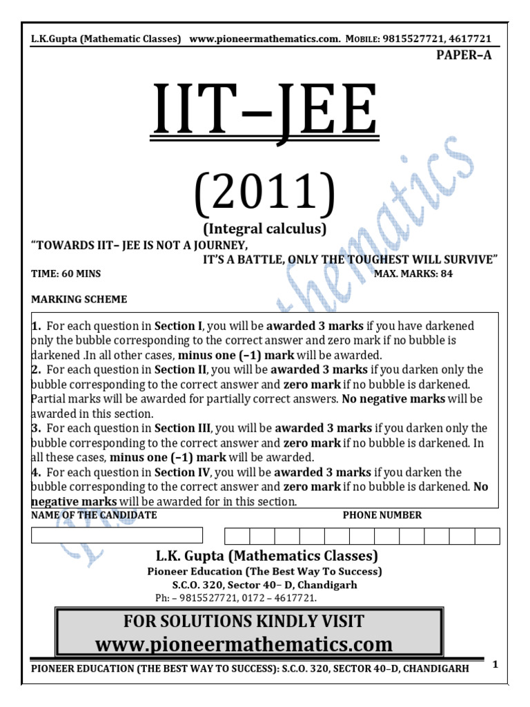 PAPER-A - Integral Calculus | PDF | Teaching Methods & Materials