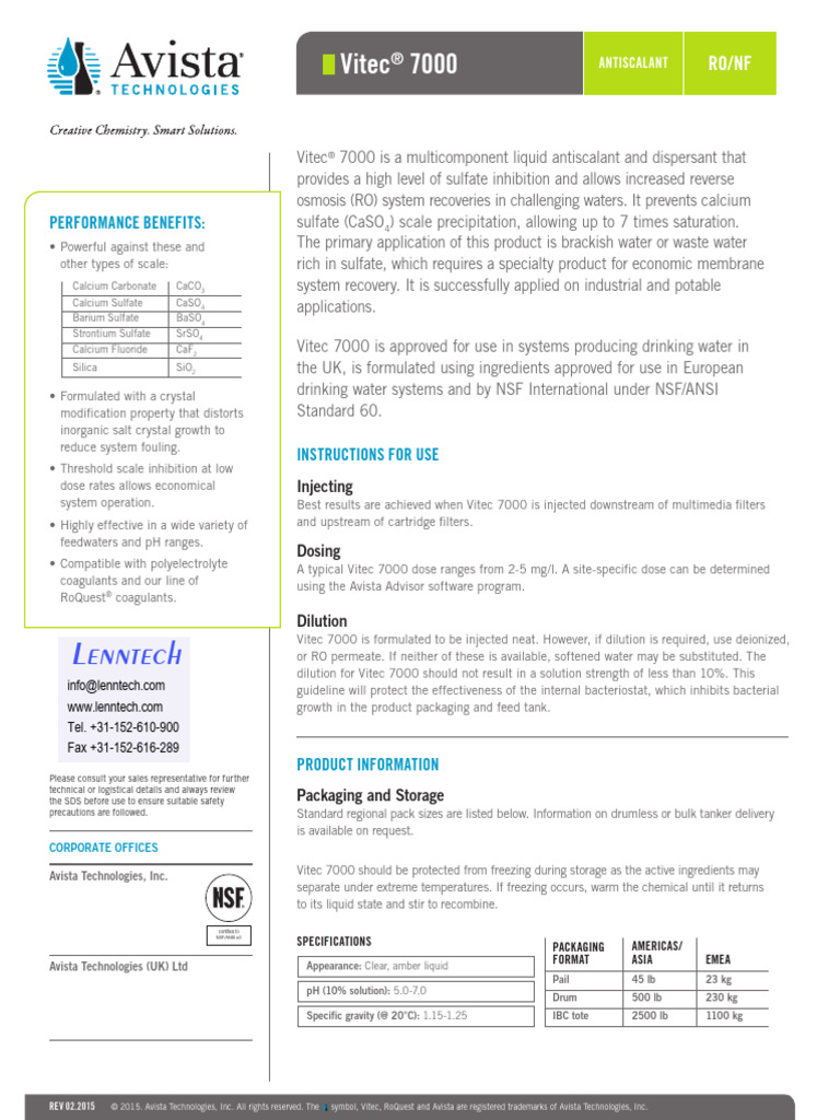 Avista PDS Vitec 7000 L | PDF | Water | Membrane