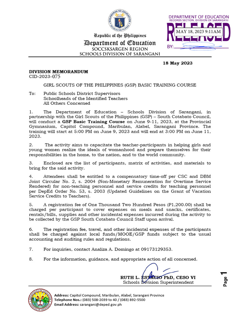 DM Cid 2023 075 Girl Scouts of The Philippines GSP Basic Training ...